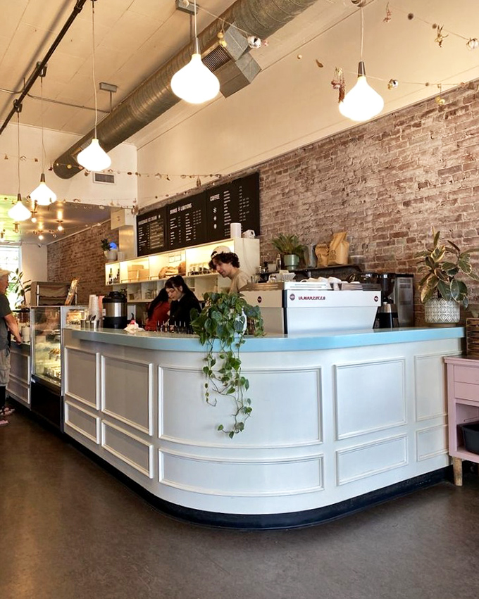 The counter at Mix Bakeshop, where dreams come true and diets go to die, all with a smile and a perfectly pulled espresso.