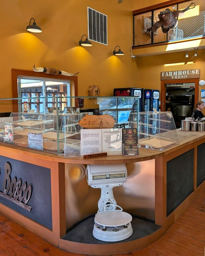 The counter area feels like BBQ mission control &ndash; where smoke-kissed dreams come true. That "Farmhouse Fresh" sign isn't kidding around.