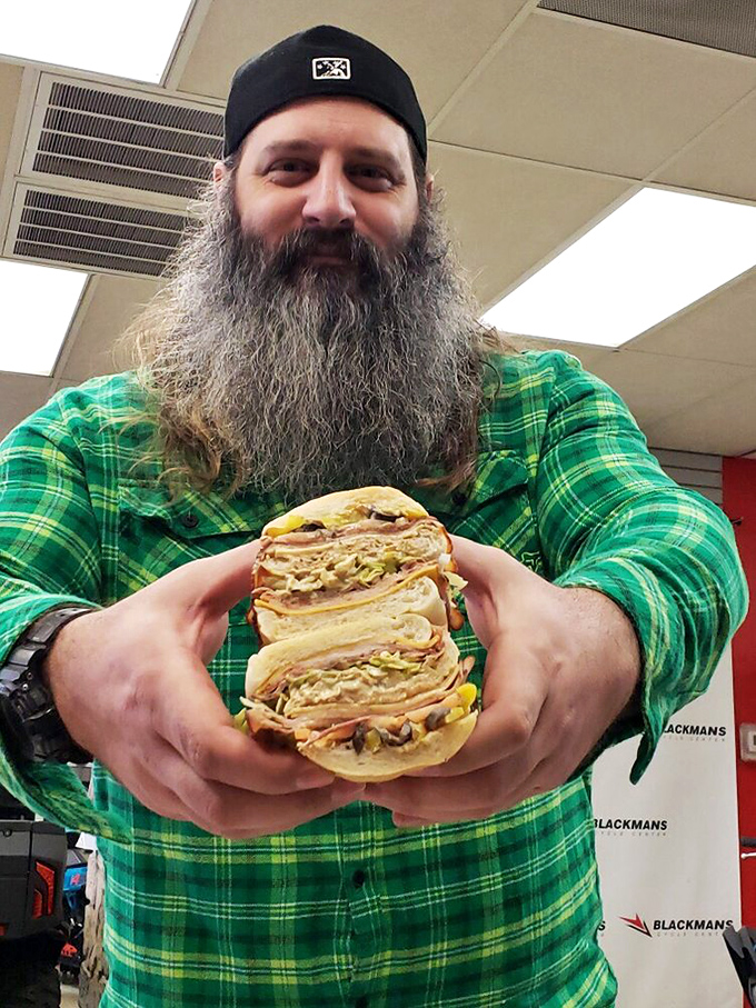 The look of pure sandwich joy. When your lunch requires two hands and inspires a beard of this magnitude, you know you're doing something right.