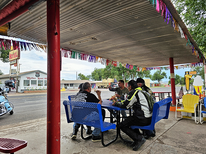 Strangers become friends over burgers and stories. These road warriors found the perfect pit stop to share tales of asphalt adventures.