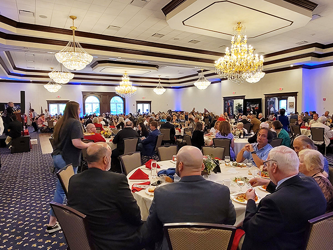 The banquet room in full swing&mdash;where strangers become neighbors and neighbors become family over shared meals and milestone celebrations.