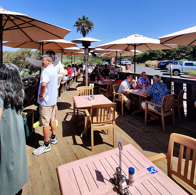 The outdoor dining deck: where strangers become friends united by the universal language of "wow, this view is something else."