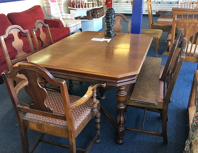 Dinner party dreams start here. This solid wood dining set has hosted countless family meals and is ready for your holiday gatherings.