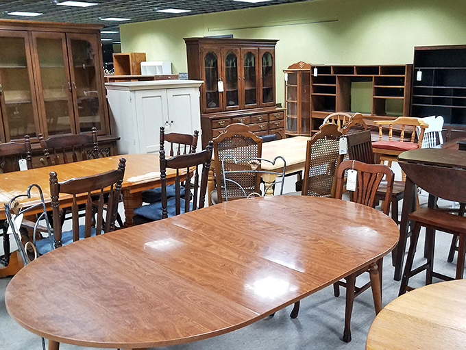 Dining sets that have hosted thousands of family meals stand ready for their next chapter of pot roasts and holiday gatherings.