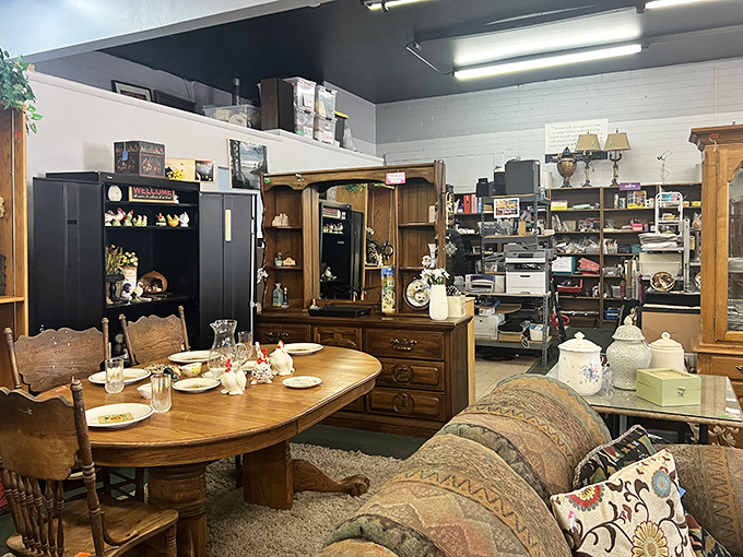 The dining room section—where family heirlooms-in-waiting gather to tell stories of dinners past and future.