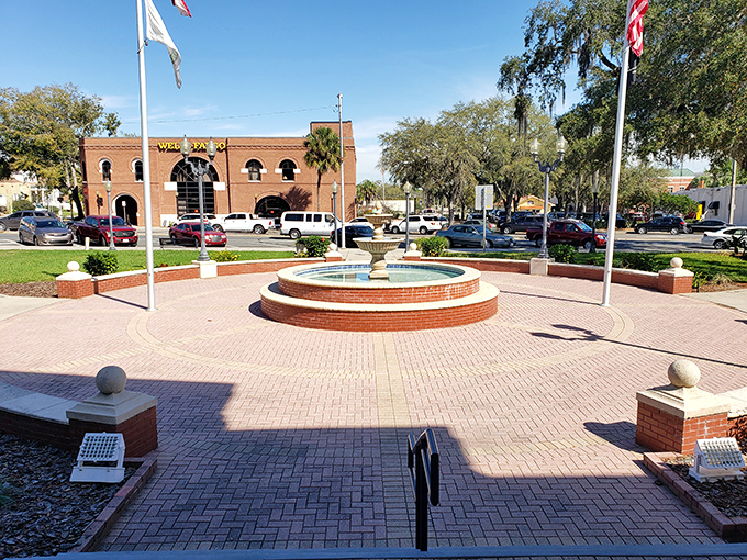 This brick-paved plaza with its fountain creates the kind of community gathering space where you can actually hear yourself think.