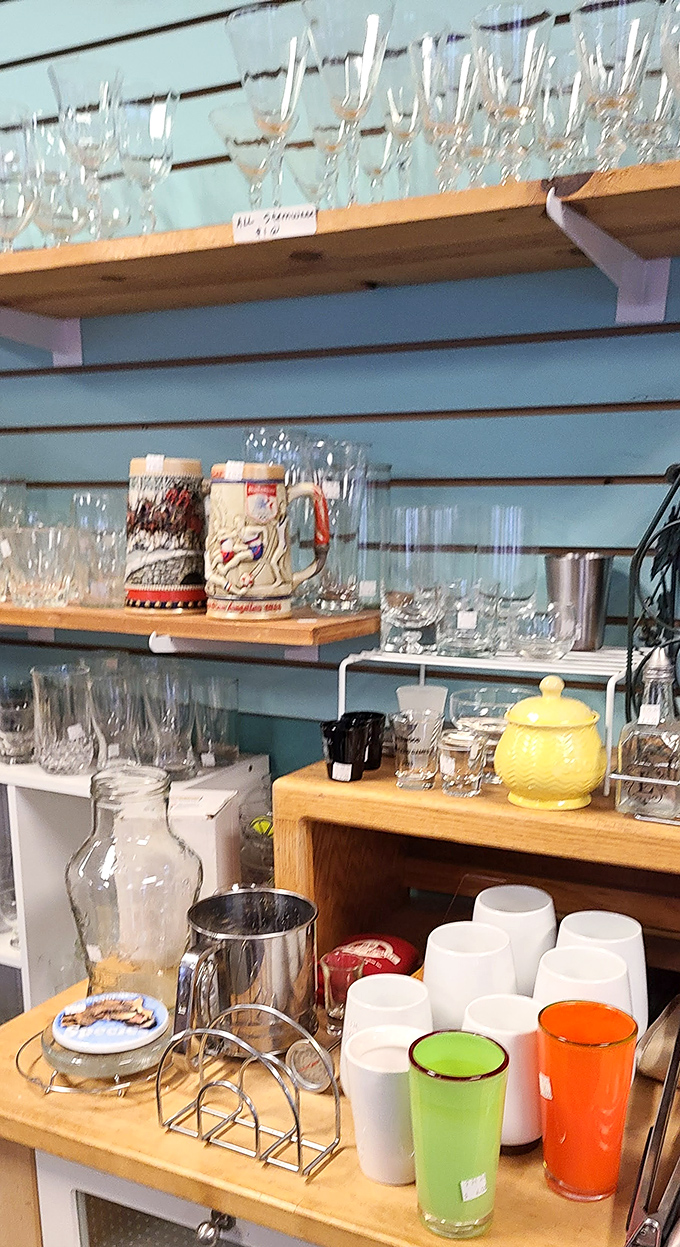 Crystal, ceramic, and glass galore - build your mismatched-on-purpose collection that guests will think you curated over decades.