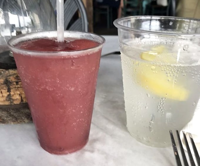 Simple pleasures in plastic cups &ndash; sweet tea and lemonade, the unofficial beverages of the South, ready to wash down whatever seafood treasure you choose.
