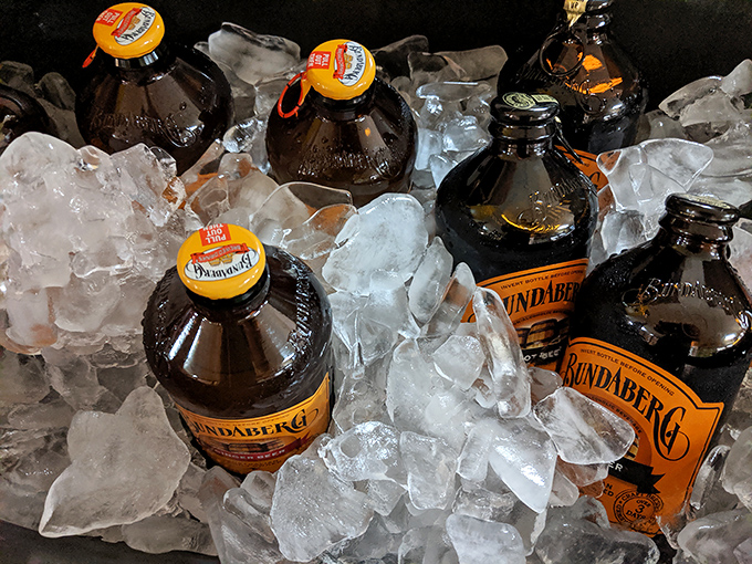 Cold drinks nestled in ice, waiting to wash down your sandwich. Like finding an oasis after crossing a delicious desert.