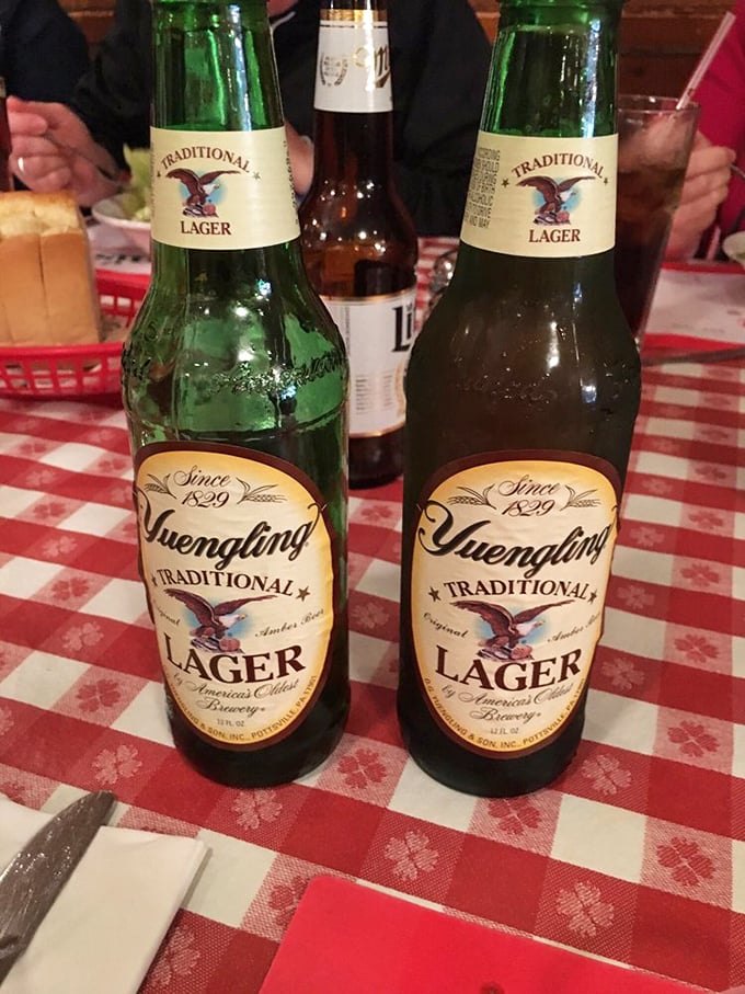 Yuengling bottles on red checkered tablecloths&mdash;the Pennsylvania equivalent of Chianti in wicker baskets, and just as appropriate for washing down good Italian food.