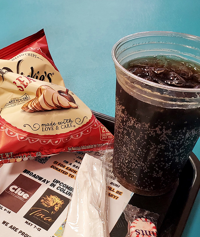 Even the drinks and chips get the VIP treatment here, with Broadway in Columbus flyers suggesting dinner and a show.