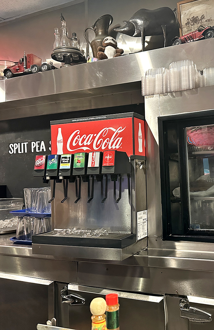 The soda fountain—where childhood nostalgia meets adult caffeine needs. That Dr. Pepper is calling your name.