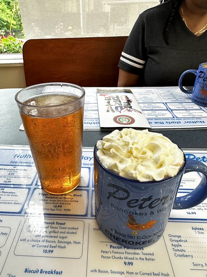 Hot coffee topped with whipped cream and sweet tea &ndash; the dual fuel system of the South. That mug isn't just holding coffee; it's holding liquid motivation.