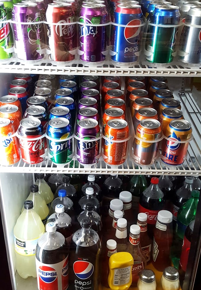 The beverage cooler&mdash;where decisions are almost as important as your pizza topping choices. Cold refreshment awaits to complement your meal.