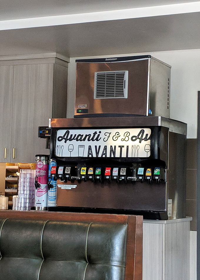 The soda fountain setup at Avanti proves that sometimes the simplest pleasures&mdash;like perfectly carbonated beverages&mdash;deserve their own special spotlight.