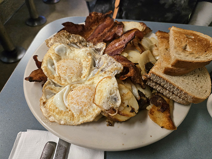 The classic American breakfast trifecta&mdash;eggs, bacon, and potatoes&mdash;executed with the precision of a culinary Olympic event. Simple food done right is never simple.