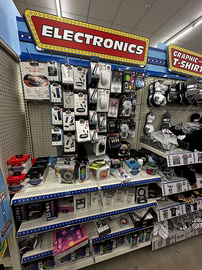 The electronics section &ndash; where modern necessities meet vintage prices, proving you don't need to refinance your home for basic tech accessories.