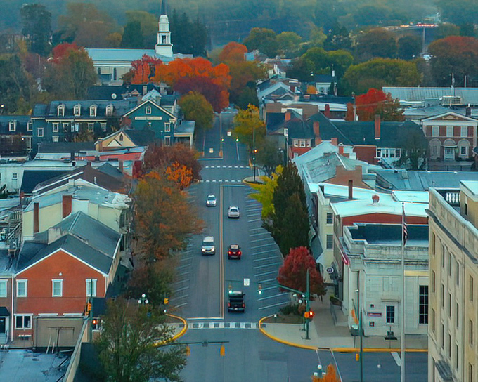 An elevated view reveals Lewisburg's perfect layout&mdash;close enough to walk everywhere, far enough from neighbors to avoid borrowing sugar awkwardly.