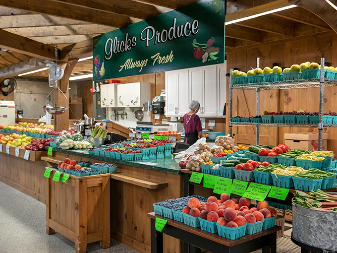 At Glick's Produce, "farm fresh" isn't marketing jargon&mdash;it's literally what happened this morning. Those peaches probably still remember the tree they came from.
