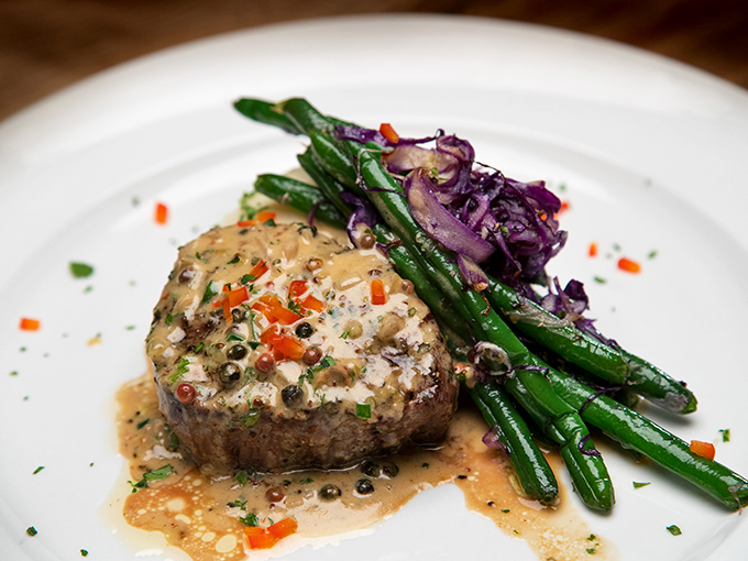 This filet with peppercorn sauce isn't just tender—it's break-up-with-your-significant-other-and-propose-to-this-steak tender.