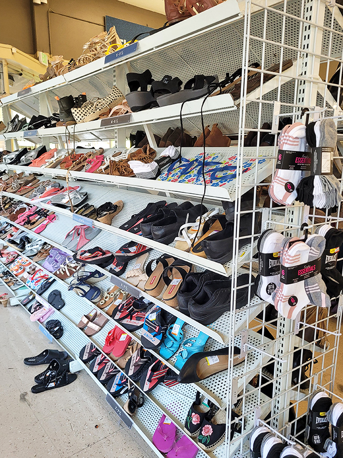 Footwear fantasies come true on these shelves, where barely-worn Birkenstocks neighbor with vintage heels that danced through another era.