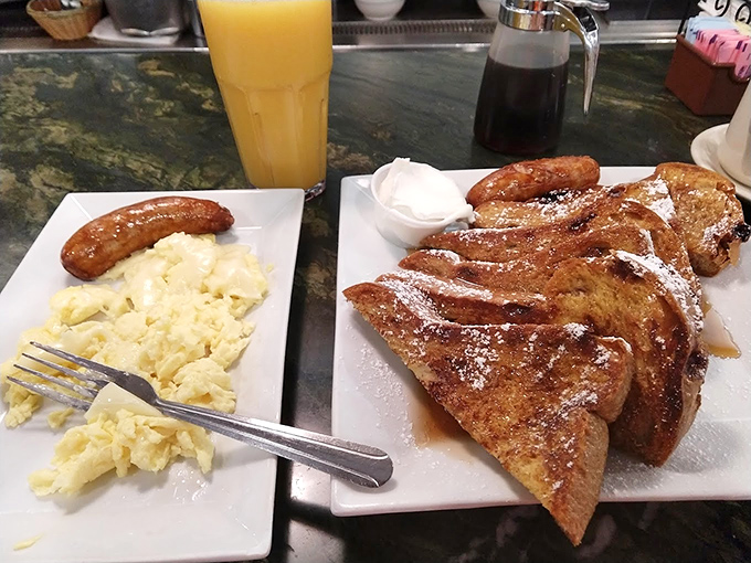 French toast that doesn't just break your fast &ndash; it shatters it with cinnamon-sugar glory and maple syrup rivers.