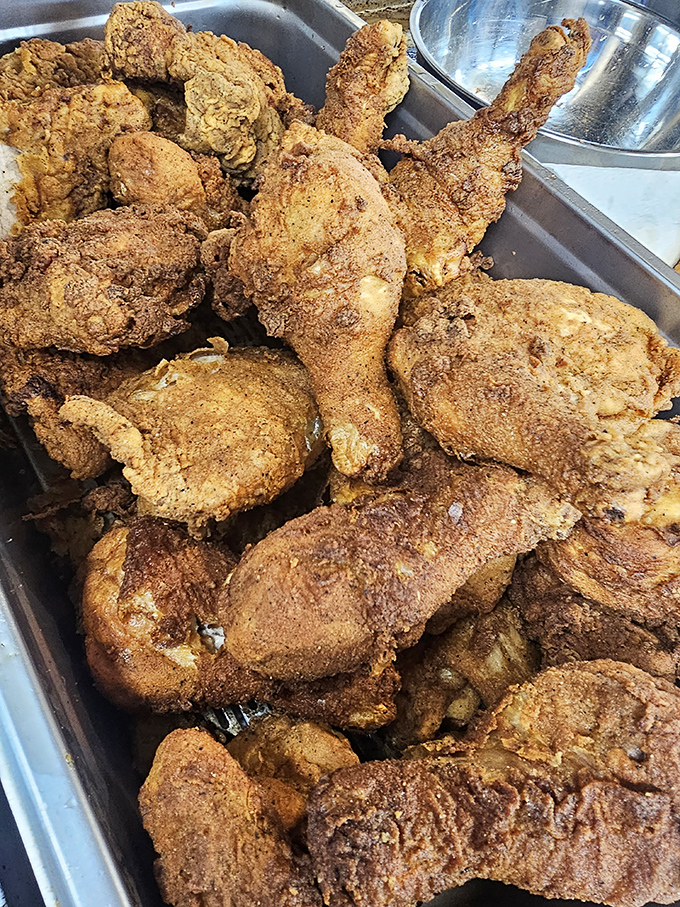 Fried chicken that would make your grandmother both jealous and proud. The kind of golden-brown crust that makes a satisfying sound when you bite in.