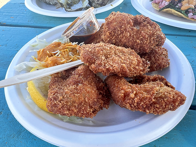 Panko-crusted perfection that makes you wonder why we ever bothered putting chicken in hot oil. The sea does fried food better.