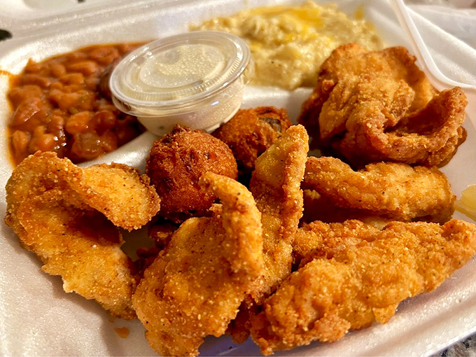 Fried fish that would make Neptune himself swim to shore &ndash; perfectly flaky inside with a crispy coating that shatters with each heavenly bite.