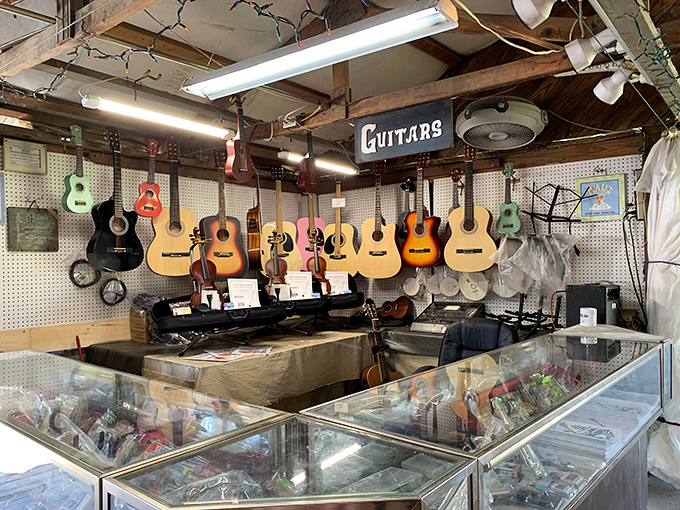 Strum a chord of nostalgia at the guitar booth! Whether you're a seasoned musician or just want something cool for your wall, these six-strings are waiting for their next gig.