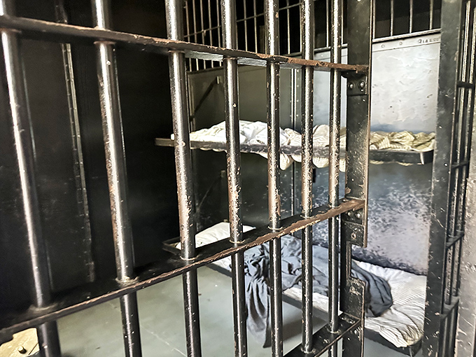 Spartan accommodations at their finest—these metal bunks and thin mattresses ensured inmates wouldn't oversleep their rock-breaking appointments.