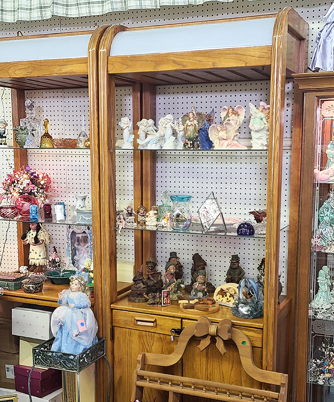 Curated collections of angels and figurines stand at attention, like a tiny porcelain army ready to march onto your grandmother's shelves.