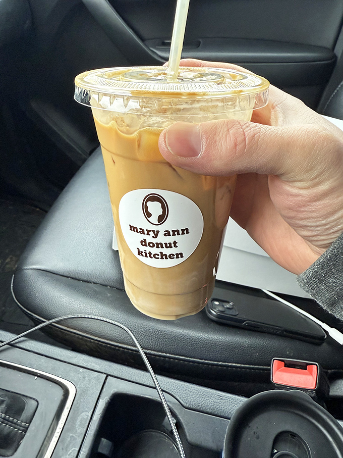 Car cup holders were invented for this very moment. Mary Ann's iced coffee: the perfect co-pilot for your morning commute.