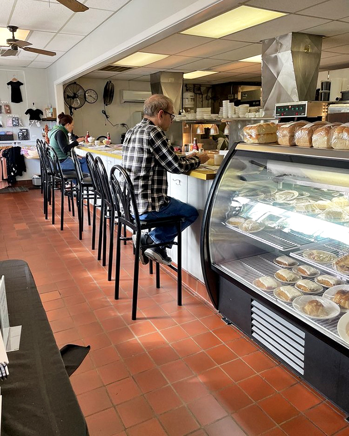 The counter seating offers a front-row view to the pastry case&mdash;nature's way of ensuring you'll never leave without dessert.
