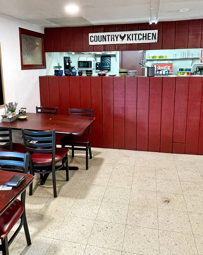 The "Country Kitchen" sign promises exactly what it delivers&mdash;honest food without pretension or gimmicks.
