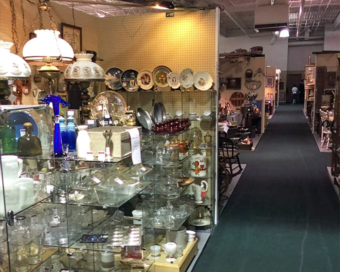 Glassware gleams under display lights, each delicate piece whispering of dinner parties past and cocktail hours yet to come.