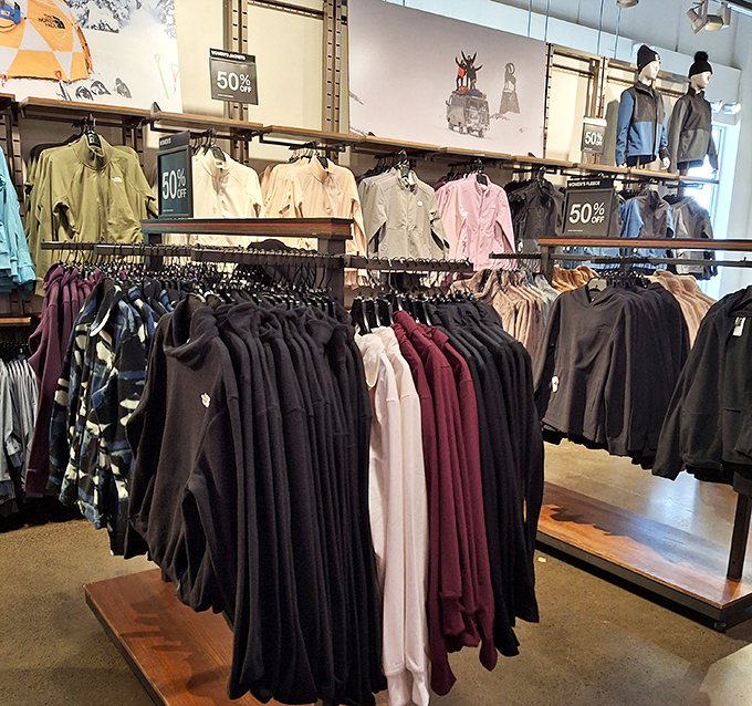 Seasonal clothing organized like a retail military operation - everything perfectly positioned for maximum shopping efficiency and success.