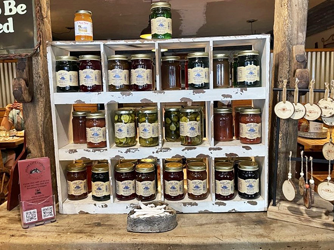 Shelves lined with homemade preserves and jams&mdash;liquid sunshine in jars waiting to brighten someone's morning toast.