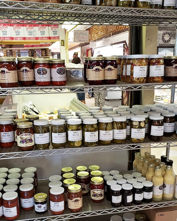 Mason jar magic&mdash;where grandma's recipes meet modern pantries in a colorful display of preserved Delaware deliciousness.