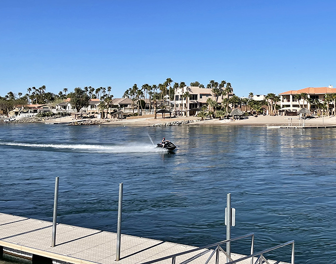Weekend warriors find paradise on the Colorado River, where jet skis carve temporary signatures on water that's been flowing since before anyone cared about retirement accounts.
