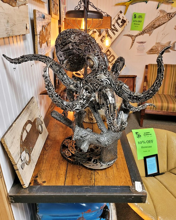 Not your average octopus! This spectacular metal sculpture proves one person's scrap parts are another's masterpiece of industrial imagination.
