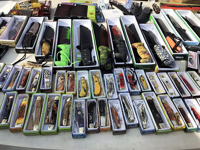 Blade runner's paradise! From tactical to traditional, this knife display showcases cutting tools that would make your grandfather nod with appreciation.