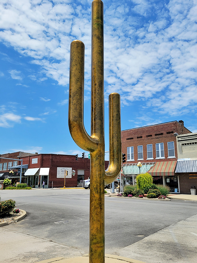 The giant pitchfork stands sentinel, waiting for a farmer the size of King Kong to claim it.