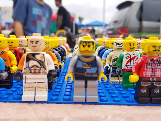 Tiny plastic armies standing at attention. These LEGO figures have seen less drama than most family reunions, but they're just as colorful.