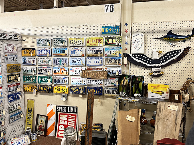 License plate heaven! Each one a rectangular time capsule from road trips and family vacations of decades gone by.