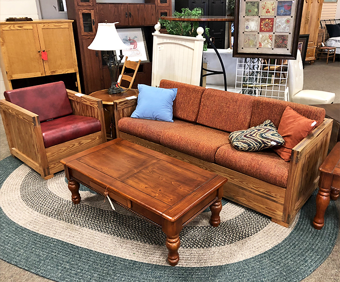 Living room goals on display. That solid wood coffee table has survived decades and still looks better than anything you'd assemble yourself today.