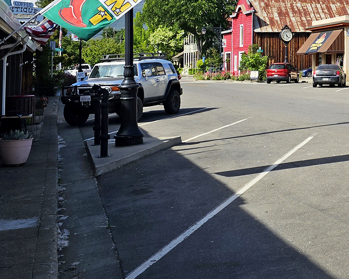 The western view down Main Street reveals the secret to Upper Lake's charm: mountains in the background, history in the foreground.