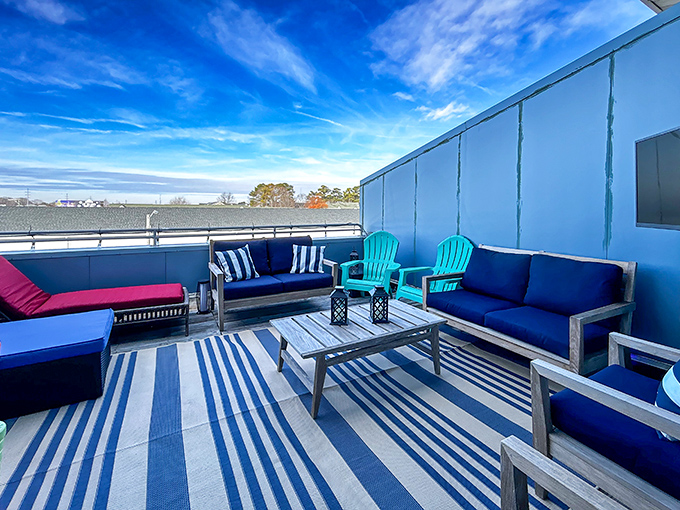 This outdoor lounge area appears to be from another location, not God's Way Thrift Store.