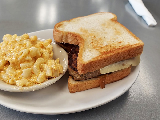 A sandwich that doesn't need fancy ingredients to impress&mdash;just honest cooking and perfect execution. That mac and cheese side isn't playing around either.