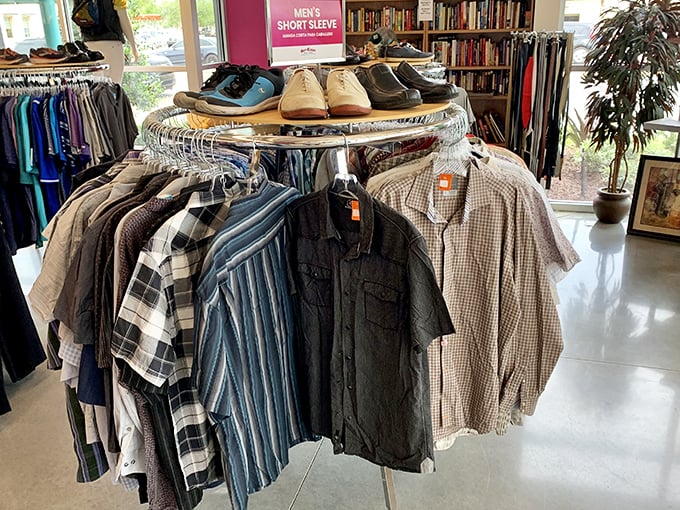 Men's shirts displayed with the precision of a high-end boutique, minus the price tags that require a second mortgage.